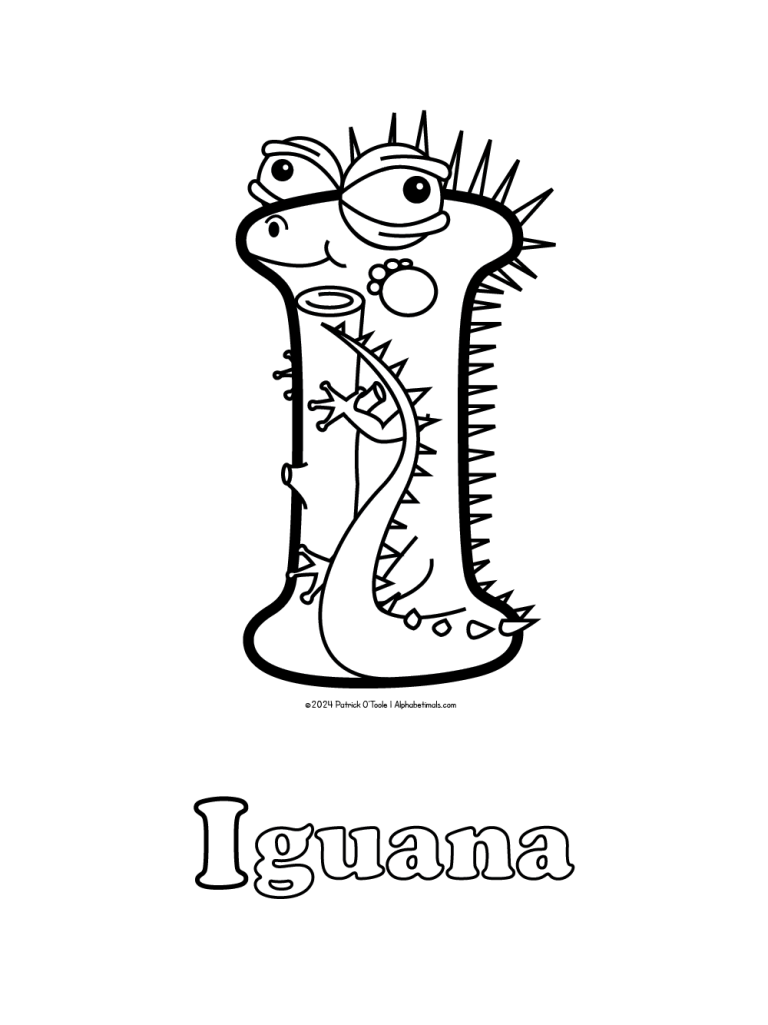 Free Iguana Coloring Page | Alphabetimals